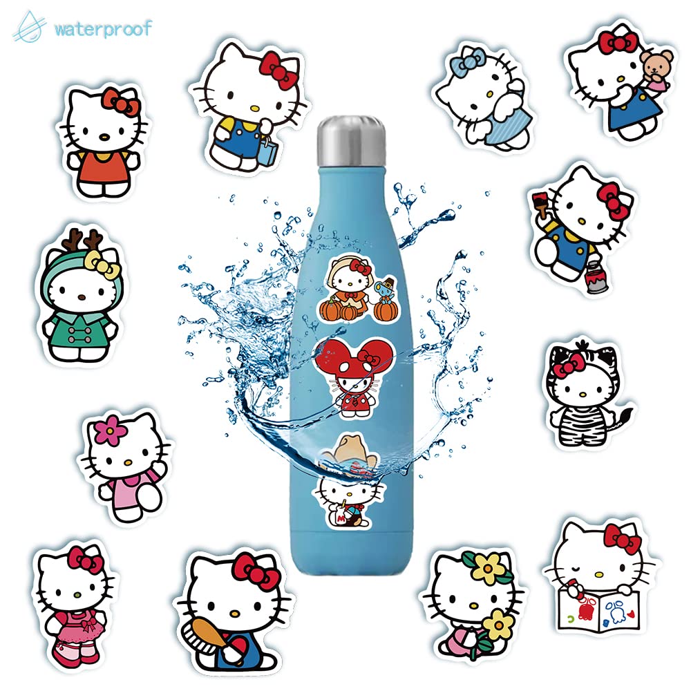50Pcs Hello Kittty Stickers Pack Kitty White Theme Waterproof Sticker Decals for Laptop Water Bottle Skateboard Luggage Car Bumper Hello Kittty Stickers for Girls Kids Teens
