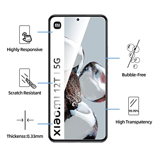 NEW'C 3 Pack Designed for Xiaomi 12T,Xiaomi 12T Pro Screen Protector Tempered Glass, Case Friendly Anti Scratch Bubble Free Ultra Resistant