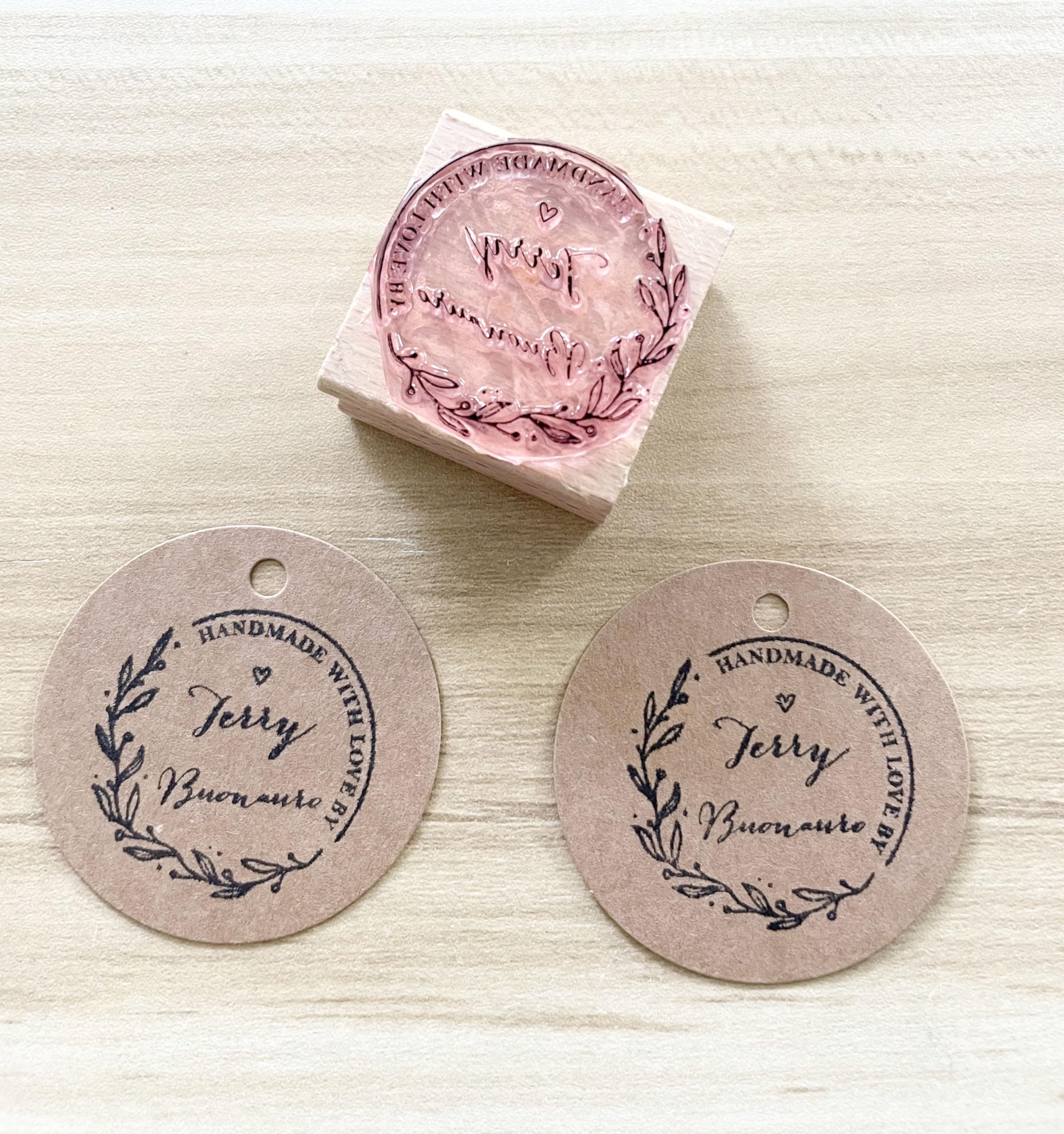 CHYHMYT |Personalized Name Stamp, Custom Signature Stamp, Created by Business Stamp, Handmade with Love by Stamp- Custom Made Wooden Stamp - for Crafting, handicrafts etc. (Woodblock Stamp +inkpad)