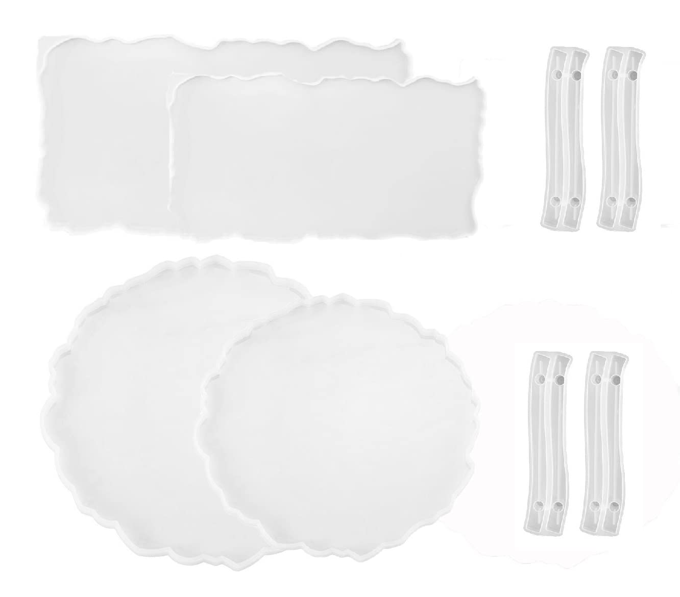 4pcs Large Silicone Tray Molds with Handles Molds Irregular Round Tray Resin Mold 14 Inches Irregular Geode Tray Plates Mold Handles Silicone Molds for Resin Casting (4 Tray Mold + 4 Handle Mold)