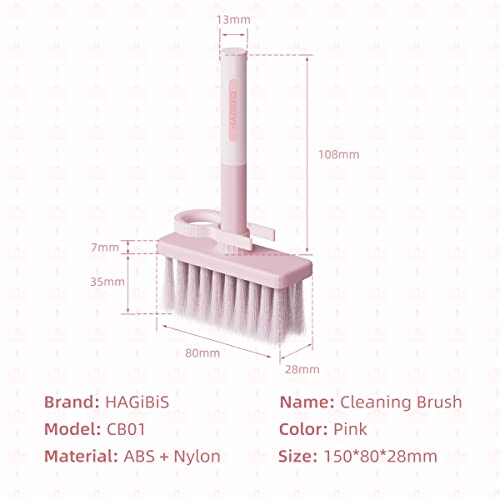 Hagibis Cleaning Soft Brush Keyboard Cleaner 5-in-1 Multi-Function Computer Tools Kit Corner Gap Duster Keycap Puller Remover for PC Laptop Airpods Pro Camera Lens (Pink)