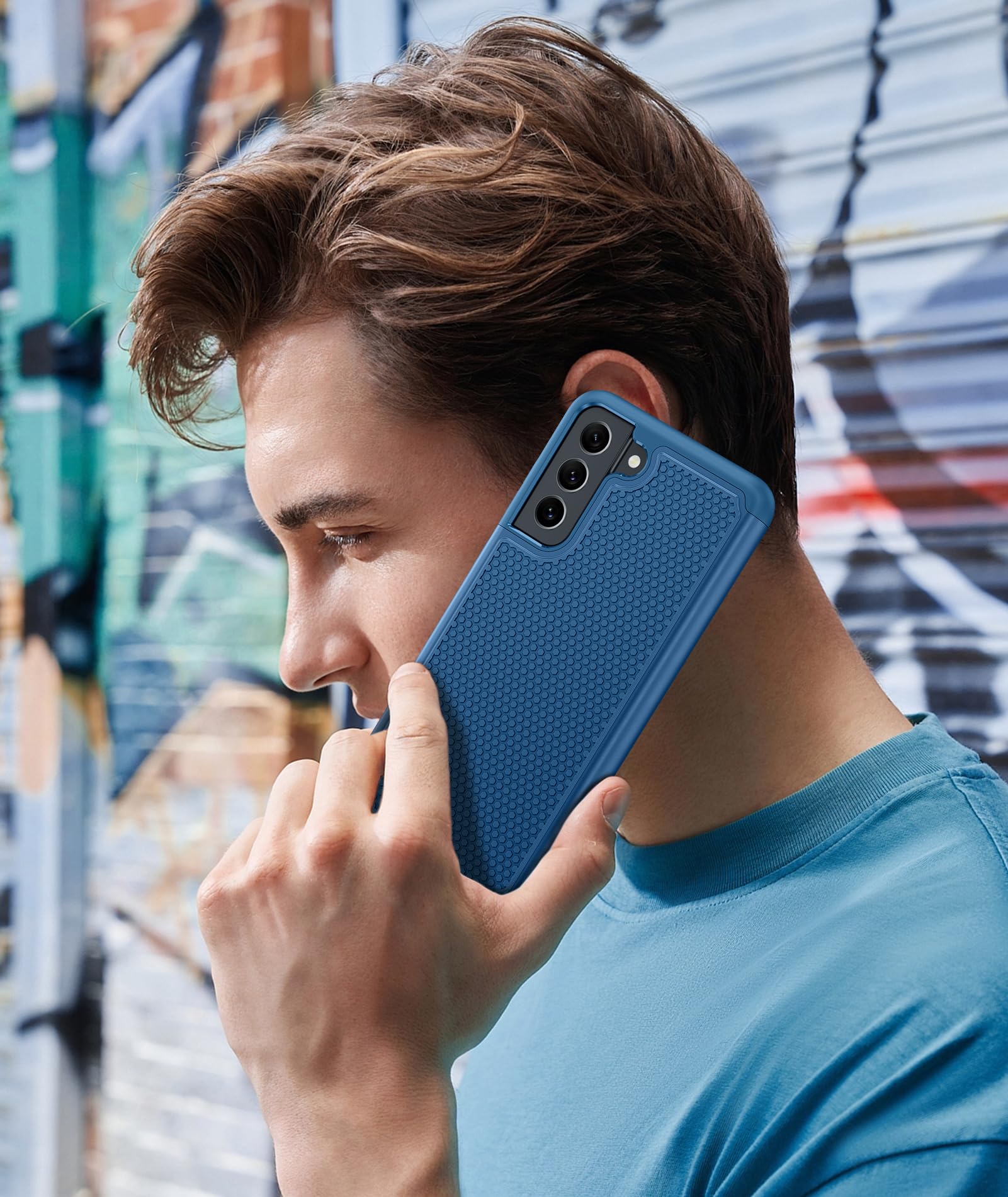 JXVM for Samsung Galaxy S21 FE Case: Dual Layer Protective Heavy Duty Cell Phone Cover Shockproof Rugged with Non Slip Textured Back - Military Protection Bumper Tough - 6.4inch (Blue Navy)