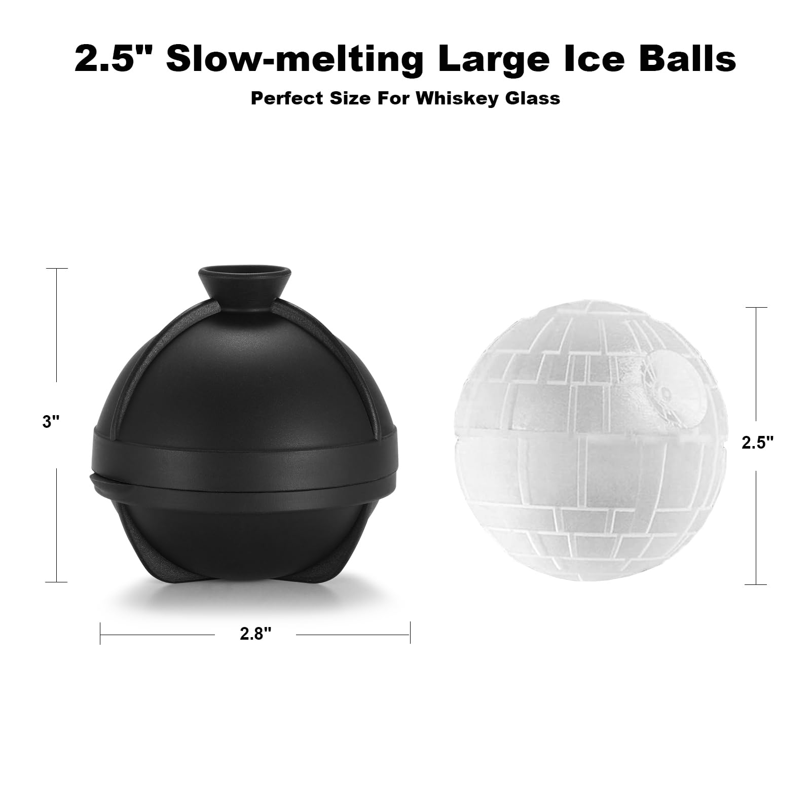 Nax Caki 3D Ball Ice Cube Mold, Whiskey Gifts Stocking Stuffers Ideas for Adults Men Women, 2.5" Large Silicone Round Ice Cube Tray for Cocktails,Bourbon,Whiskey,Brandy