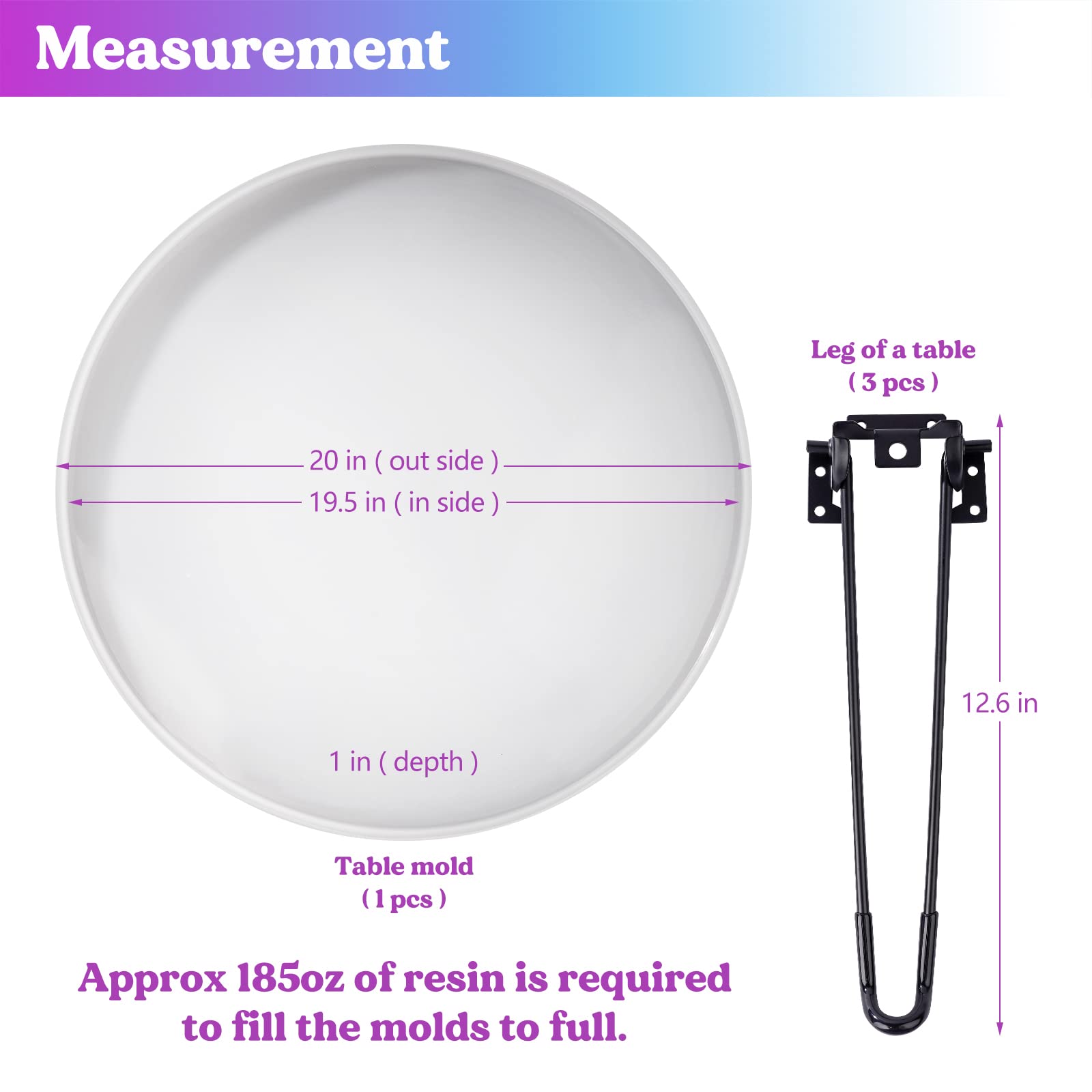 LET'S RESIN Extra Large Resin Molds, 20 Inch XL Round Silicone Molds with 3 Pcs Hairpin Legs for Table, Epoxy Resin Molds for Tray, Clock, Resin Art, Resin Casting, Gifts