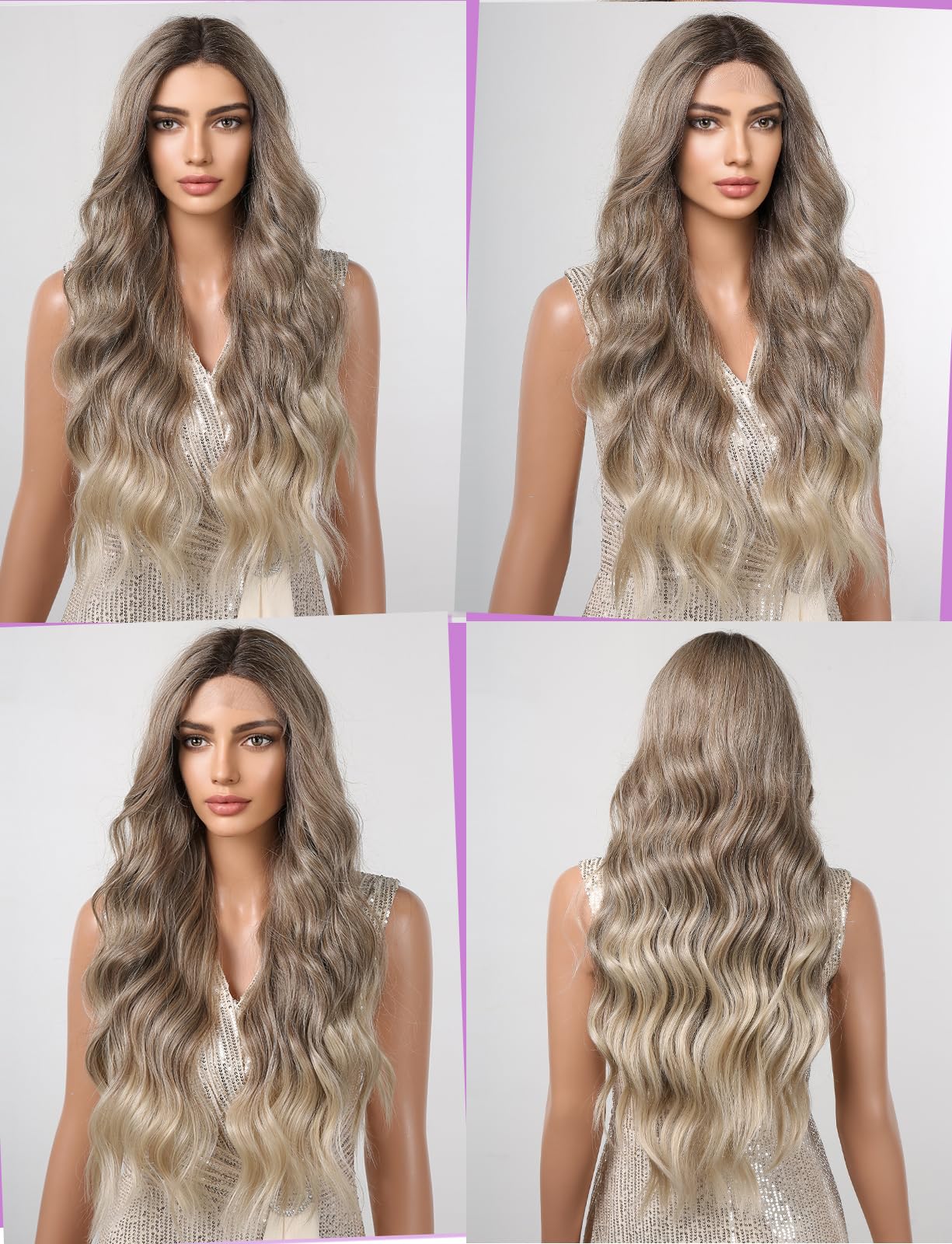 HAIRCUBE Mixed Ash Brown Wigs for Women Long Curly Layered Lace Wig Middle Part with Dark Roots