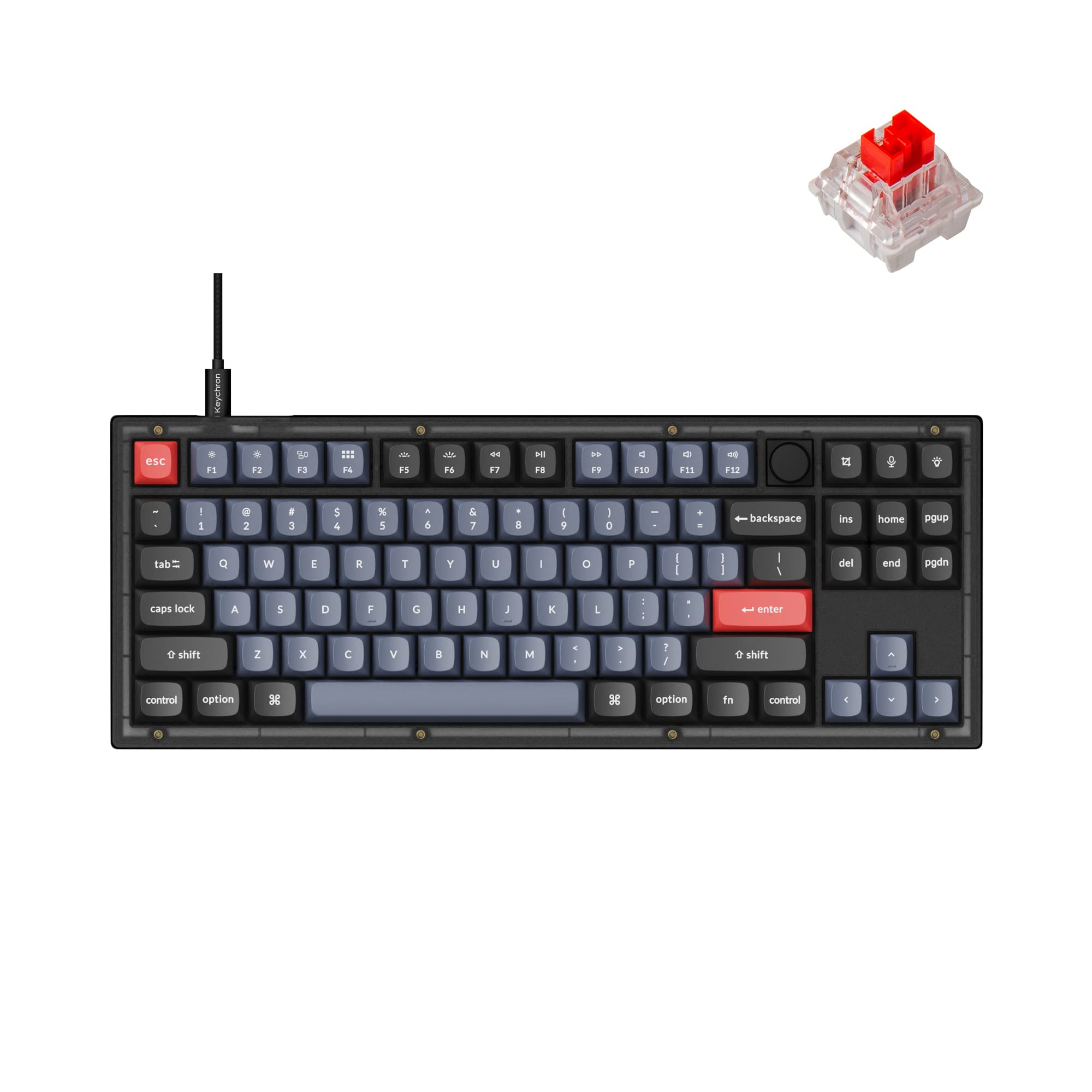Keychron V3 Wired Custom Mechanical Keyboard Knob Version, TKL QMK/VIA Programmable Macro with Hot-swappable Keychron K Pro Red Switch Compatible with Mac Windows Linux (Frosted Black-Translucent)