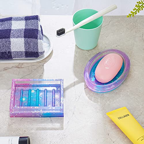 NiArt 2-Pack Faceted Oval & Rectangle Soap Dish Epoxy Resin Silicone Mold+Star Sequins Kit, Ring Dish Jewelry Tray Ashtray Candle Holder Storage Box DIY Casting Art Craft Agate Home Decoration Gift
