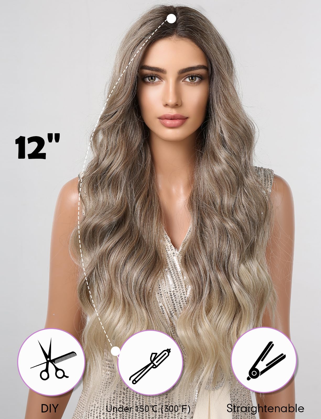 HAIRCUBE Mixed Ash Brown Wigs for Women Long Curly Layered Lace Wig Middle Part with Dark Roots