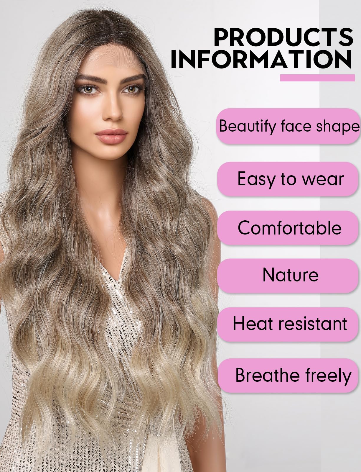 HAIRCUBE Mixed Ash Brown Wigs for Women Long Curly Layered Lace Wig Middle Part with Dark Roots