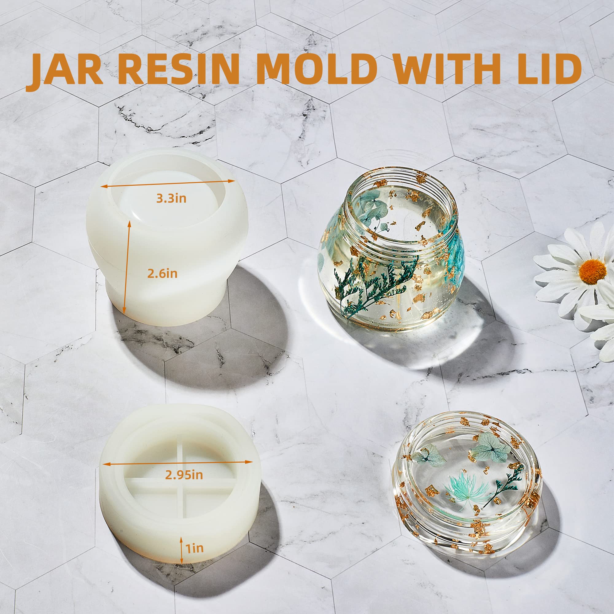 3-Piece Silicone Molds for Epoxy Resin - Rolling Tray Mold for Resin, Resin Pudding Jar Mold with Lid, Grinder Molds for Resin Casting, DIY Epoxy Resin Molds Kit for Storage and Decoration