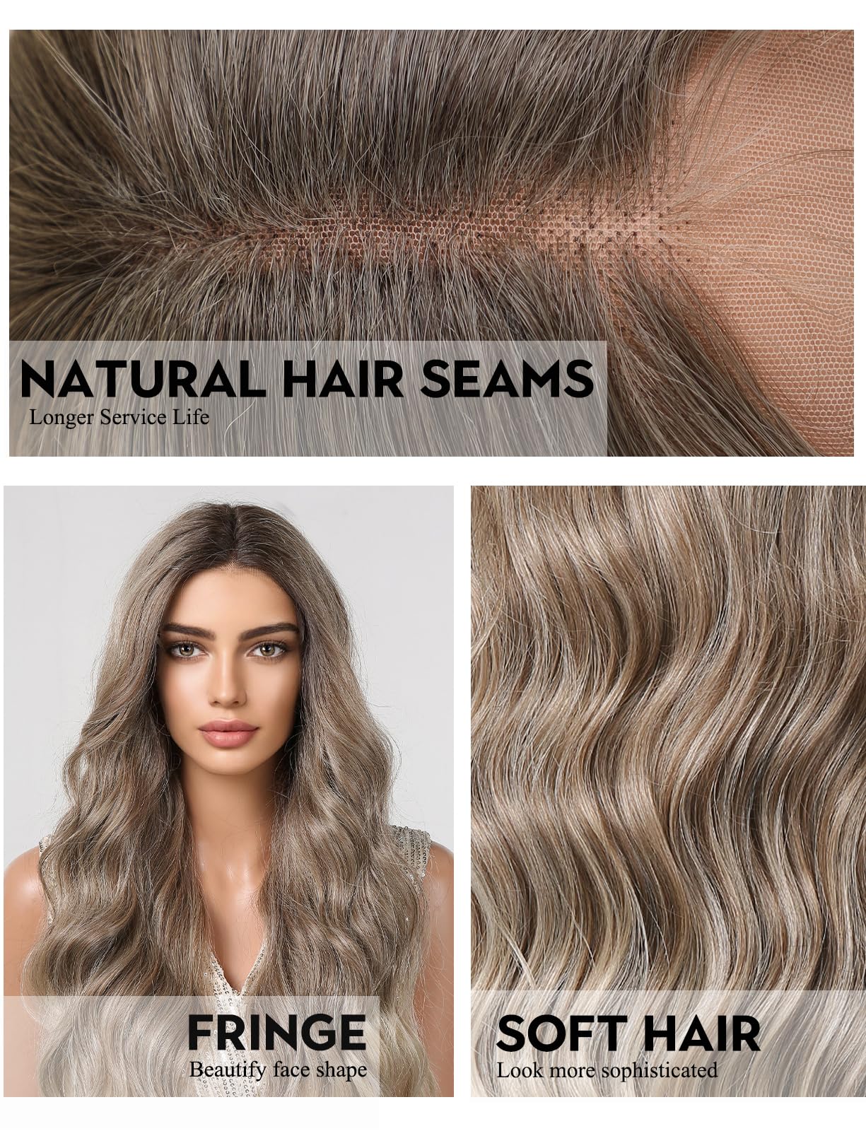 HAIRCUBE Mixed Ash Brown Wigs for Women Long Curly Layered Lace Wig Middle Part with Dark Roots