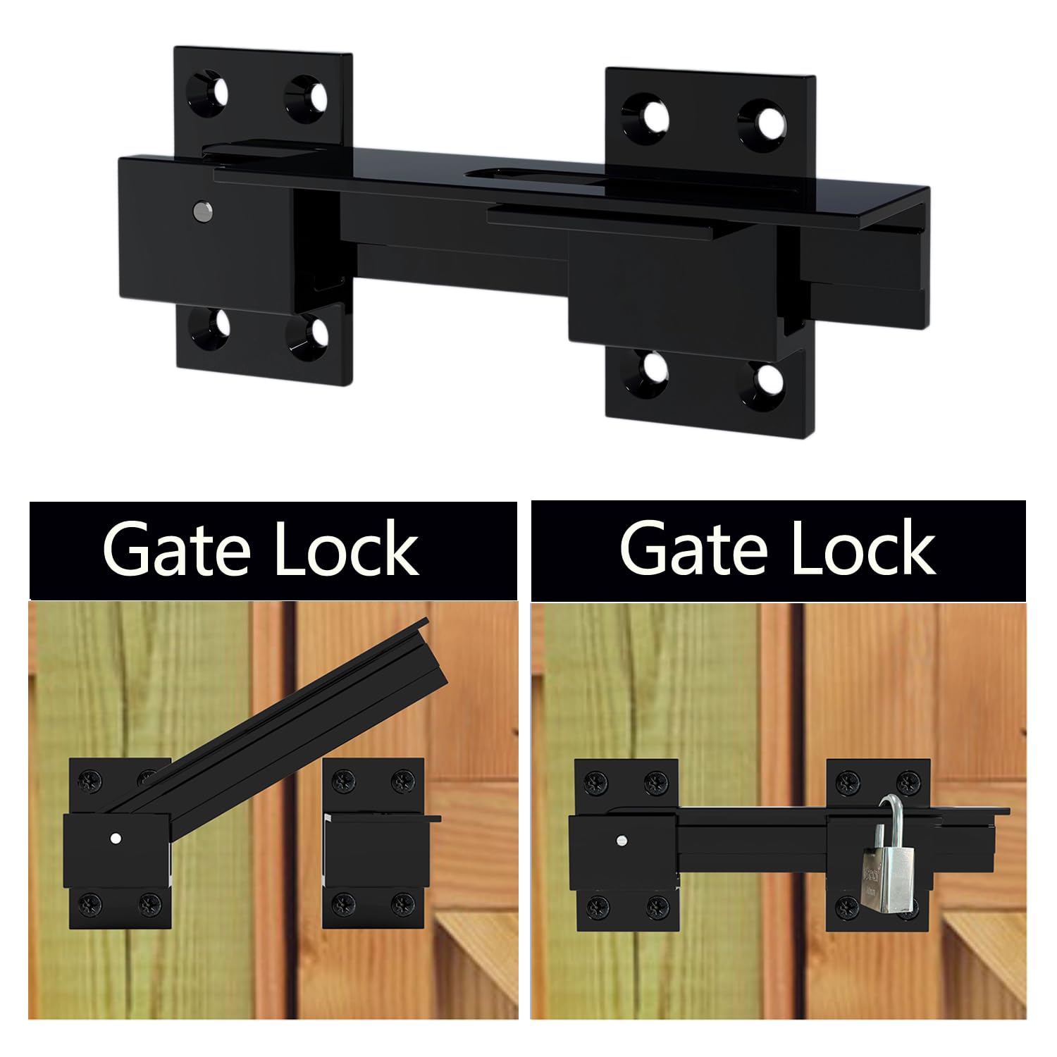 VANROUG Flip Gate Latch Lock with Padlock Hole, Aluminum Alloy Adjustable Door Latch Barn Door Lock Fence Door Lock Latch for Outdoor Gate, Barn Door, Shed, Garage, Yard (1)