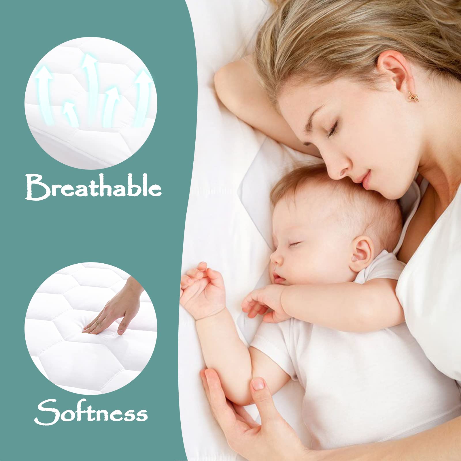 Full Quilted Waterproof Mattress Pad Cover,Soft Mattress Pad Cover, Waterproof Mattress Protector Stretches up to 16” Deep Pocket-Hollow Alternative Filling-Cooling Mattress Topper