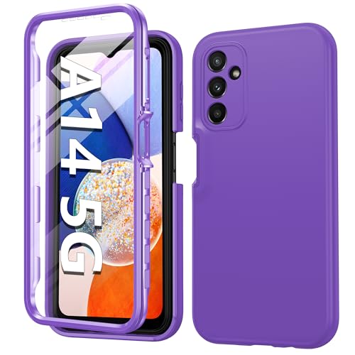 FNTCASE for Samsung Galaxy A14-5G Case: Shockproof Silicone Protective Phone Case with Built-in Screen Protector - Slim Dual Layer Rugged Sturdy Drop Proof TPU Protection Cover (Navy Purple)