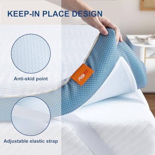 Maxzzz 4 Inch Memory Foam Mattress Topper Twin Size, High Density Ventilated Firm Gel Bed Foam Topper with Washer & Dryer-Safe Cover, CertiPUR-US & Oeko-Tex Blue