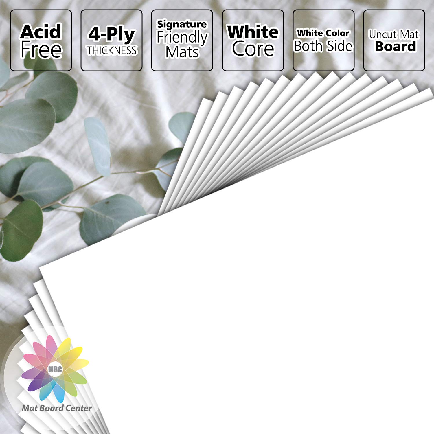 Mat Board Center, 25 Pack 9x12 Uncut Photo Mat Boards, White Color Backing Matt Board Great for Arts, Frames, Photos, Prints