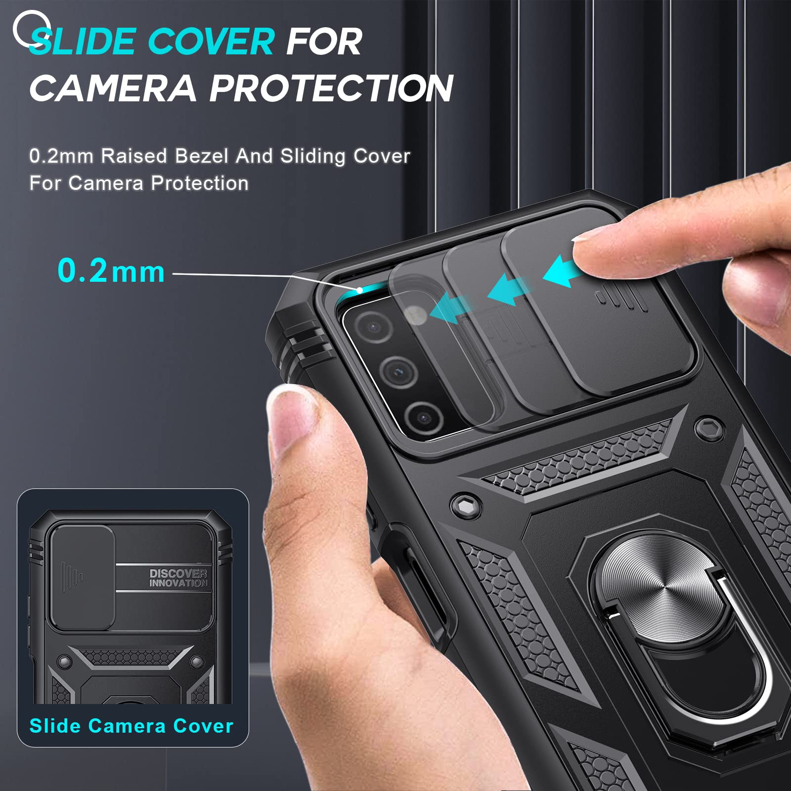 LeYi Compatible for Samsung Galaxy A03s Phone Case: Galaxy AO3s Phone Case with Slide Camera Cover + [2 Packs] Screen Protector, 360 Full Body Military-Grade Phone Case with Kickstand for A03s, Black