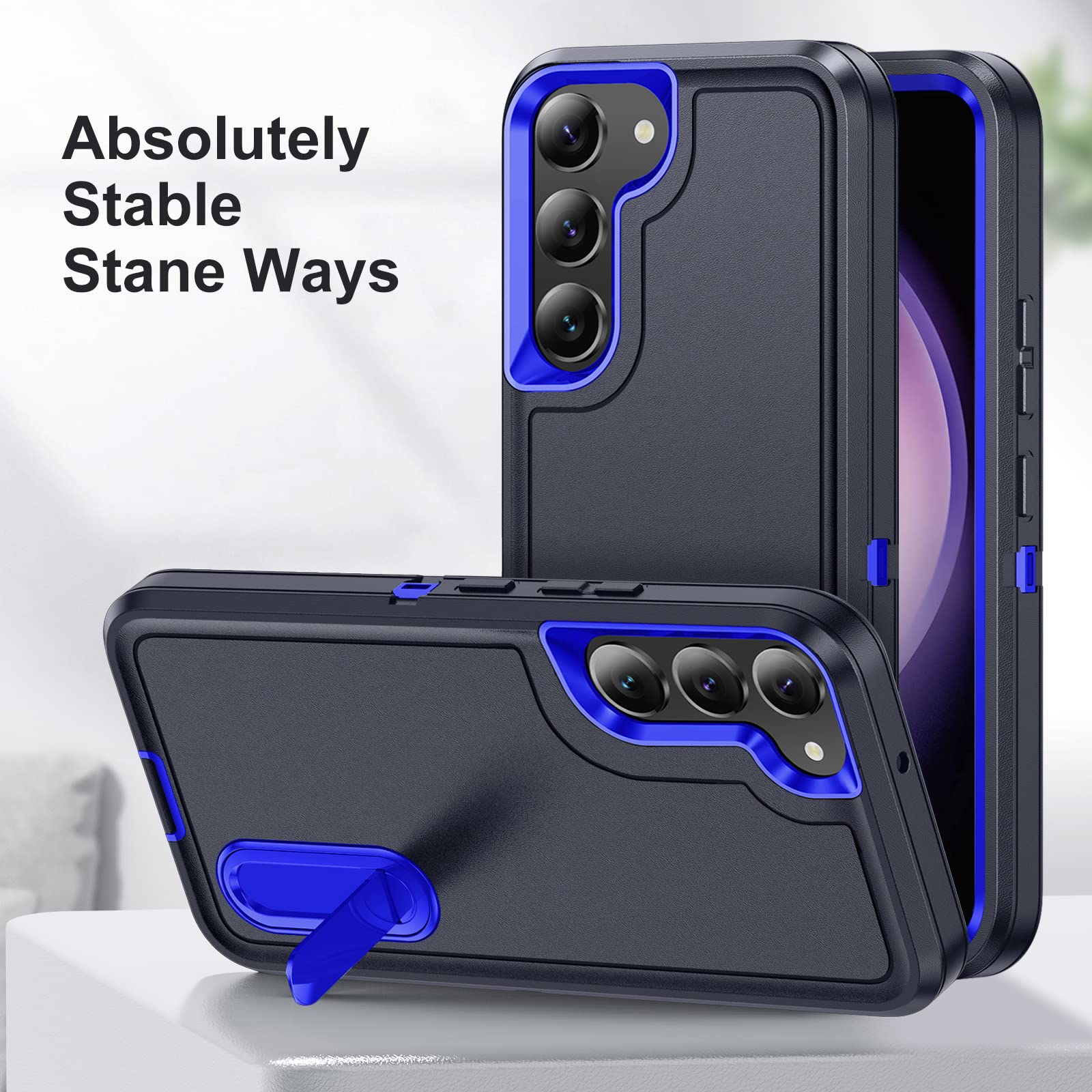 BaHaHoues for Samsung Galaxy S23 Case, Samsung S23 Phone Case with Built in Kickstand, Shockproof/Dustproof/Drop Proof Military Grade Protective Cover for Galaxy S23 5G (Dark Blue/Sapphire)