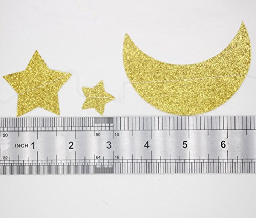 Mybbshower Gold Glitter Moon and Stars Garland Children's Birthday Party Nursery Room Decoration 12 Feet