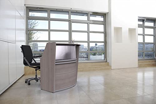 Linea Italia Curved Office Clear, Easy to Assembly Single Unit Reception Desk Counter for Lobby, Salon, 1 Panel, Ash