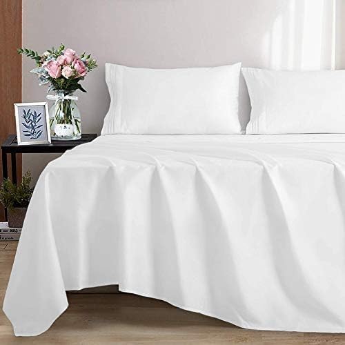 100% Egyptian Cotton Bed Sheets - 1000 Thread Count 4-Piece White Queen Sheets Set, Long Staple Cotton Bedding Sheets, Sateen Weave, Luxury Hotel Sheets, Fits Mattress Upto 18'' Deep Pocket