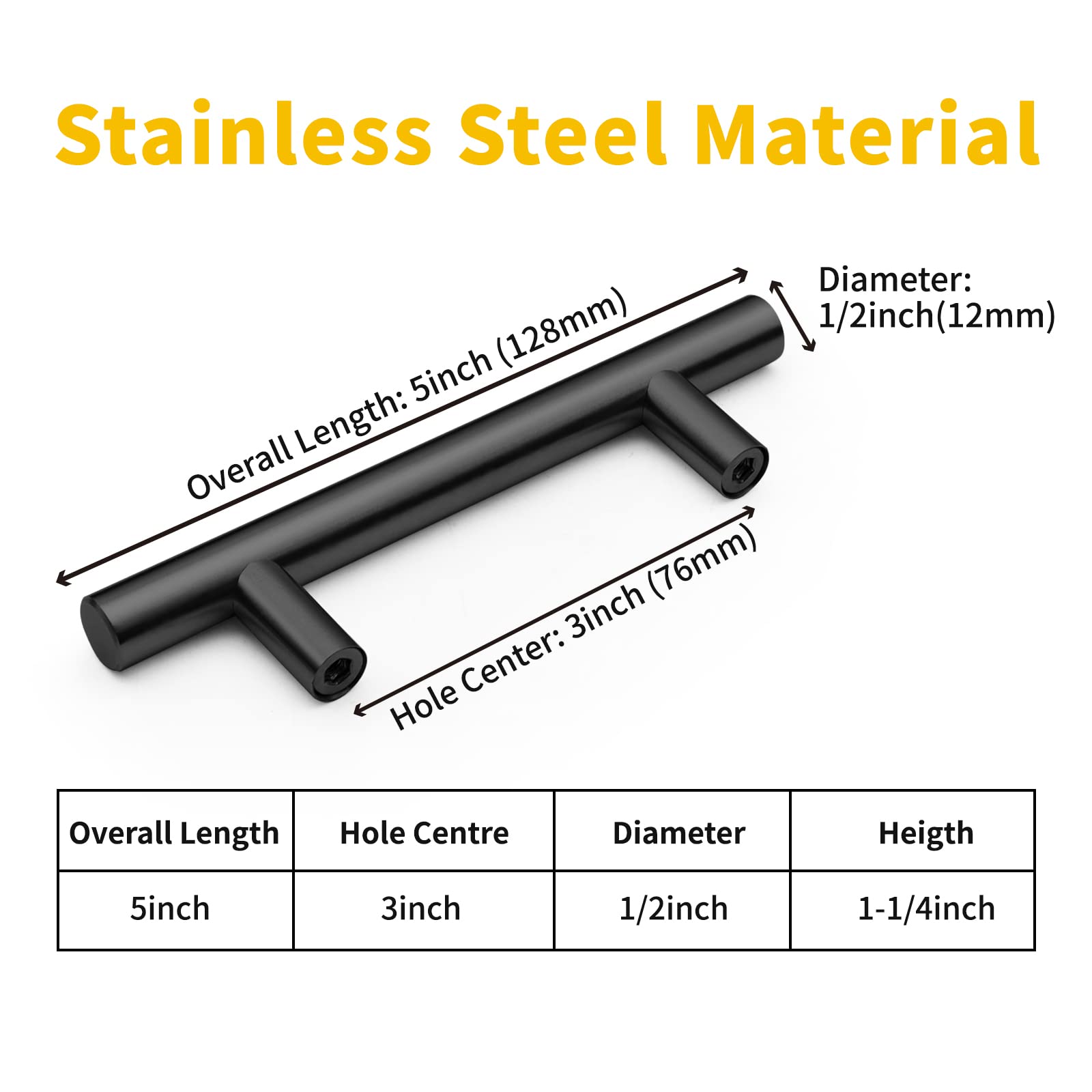 Goldmic 30-Pack 5'' Cabinet Pulls Matte Black Stainless Steel for Kitchen Cabinet Handles Cupboard Drawers Pulls, 5 Inch Length, 3 Inch Hole Center