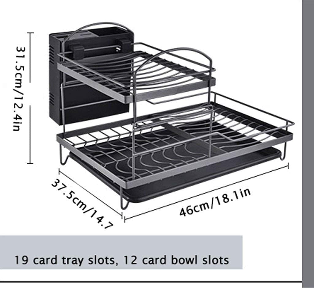 Plate Rack Draining Dish Rack Dish Drying Rack, 2 Tier Dish Rack With Drainboard, Dish Drainer With Utensil Holder And Cup Holder Pan Plate Holder