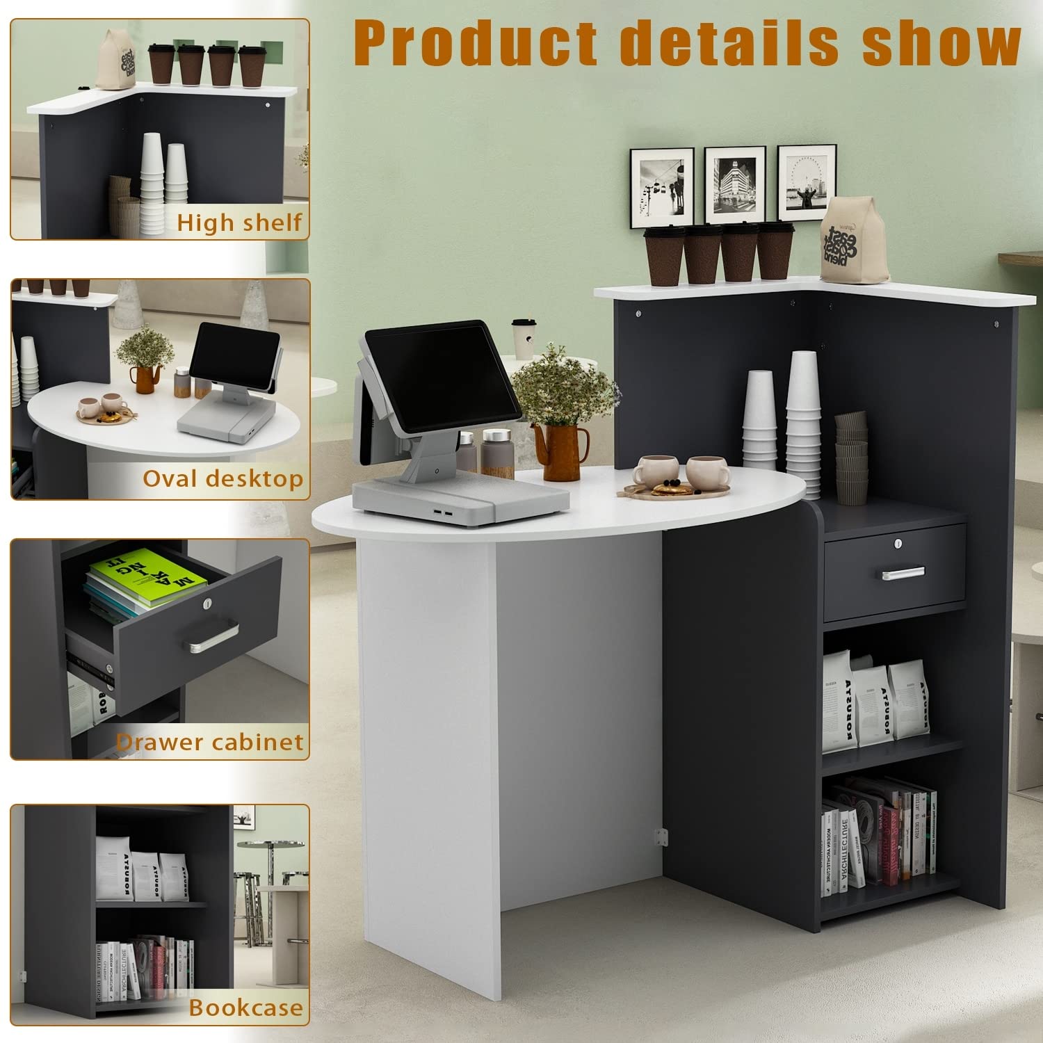 Overstock Kerrogee 47.7" W L-Shape Laminate Reception Desk Grey and White