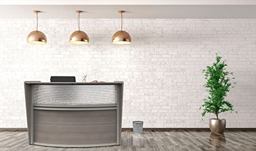 Linea Italia Curved Office Clear, Easy to Assembly Single Unit Reception Desk Counter for Lobby, Salon, 1 Panel, Ash