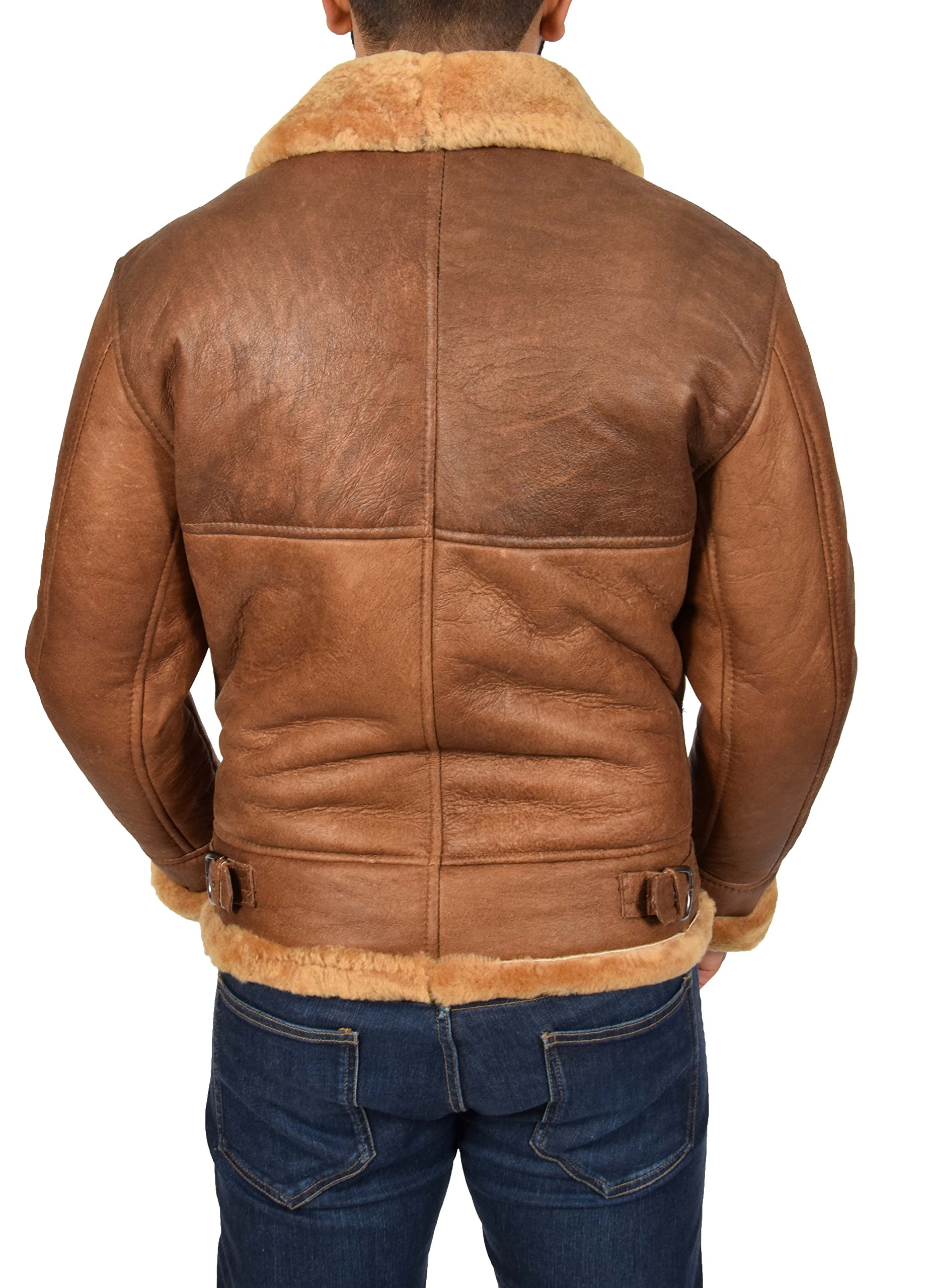 A1 FASHION GOODS Real Sheepskin Flying Jacket Vintage Tan Shearling Bomber Authentic Aviator Coat Tornado (Large)