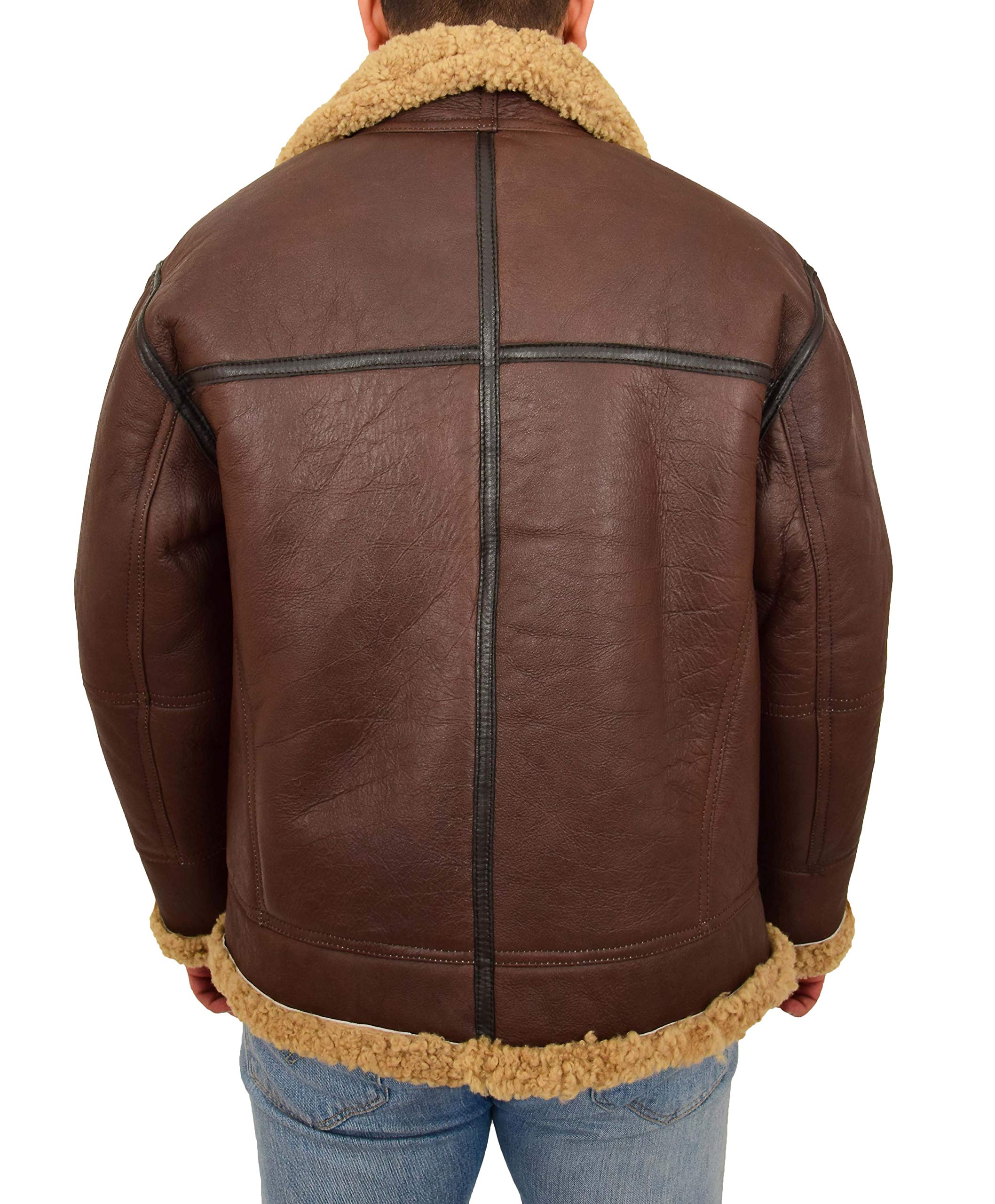 A1 FASHION GOODS Mens Brown Real Sheepskin B3 Flying Bomber Jacket Shearling Aviator Pilot Coat Larry (XXX-Large)