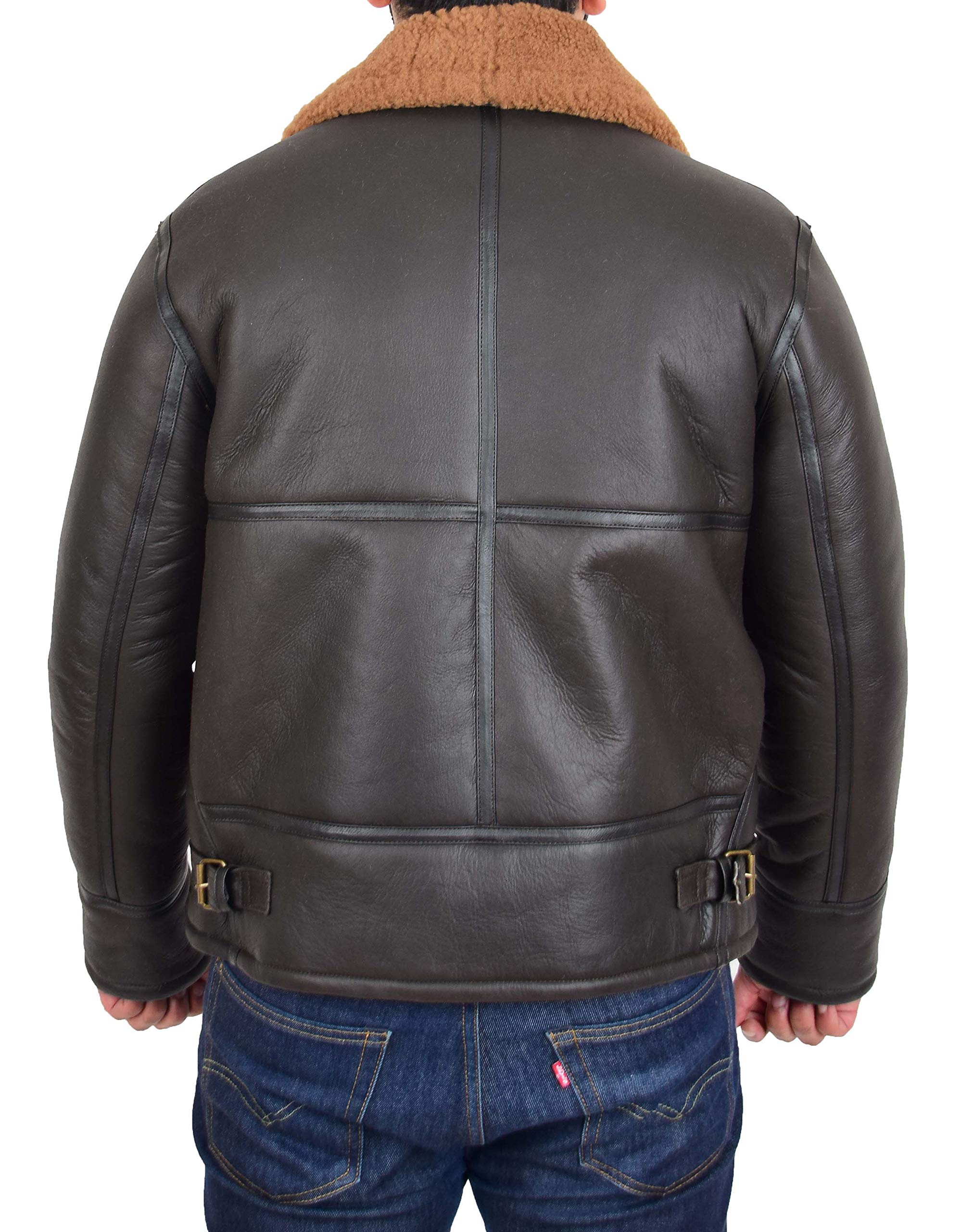 A1 FASHION GOODS Original Sheepskin Flying Jacket For Men B3 Bomber Aviator Pilots Shearling Coat Raptor (Brown/Ginger, Small)