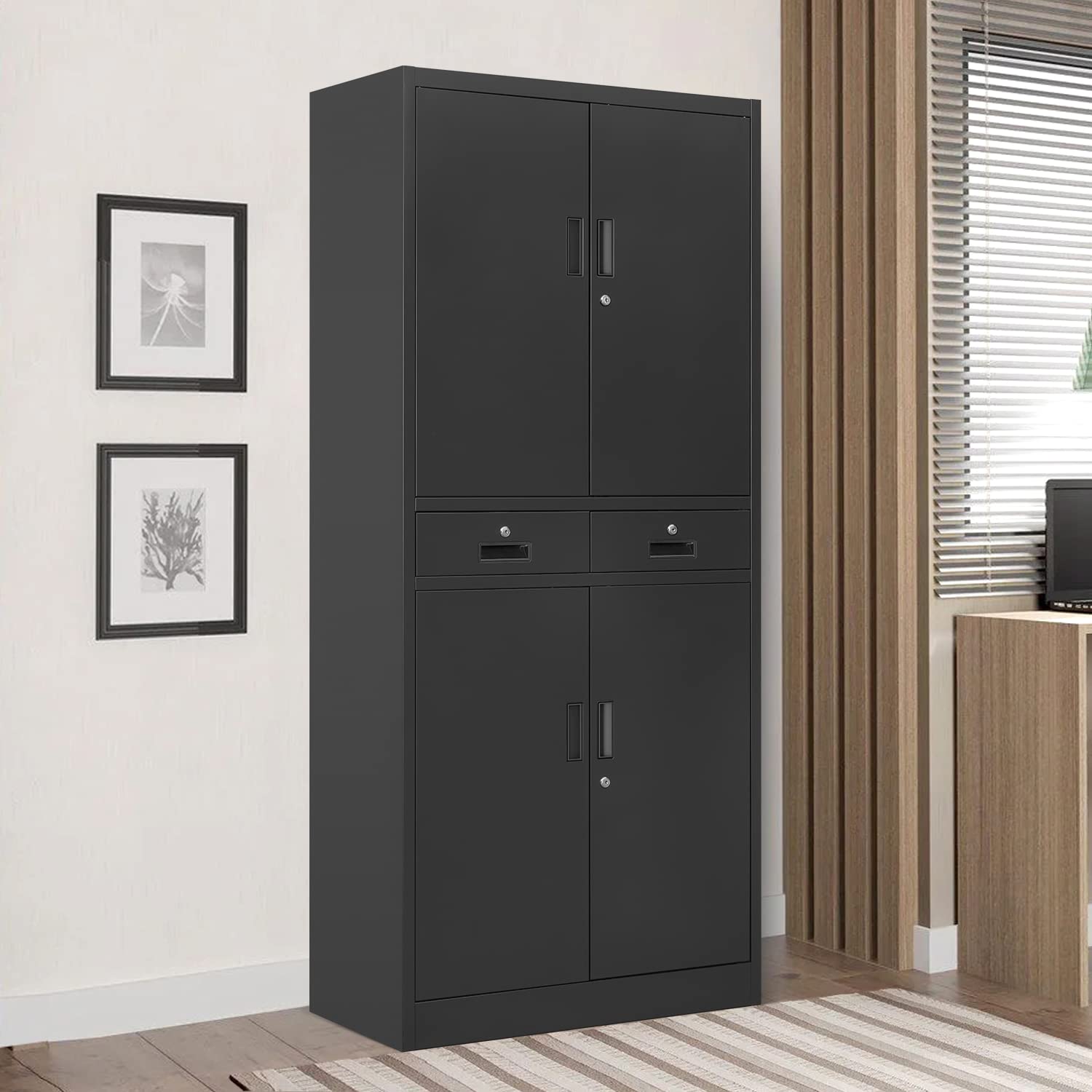 YEEZER Metal File Storage Cabinet, with 2 Lockable Drawers, 71 "H Lockable Steel Filing Cabinet with Adjustable Shelf, Suitable for Offices, Garages, Warehouses, School, Homes and Kitchens