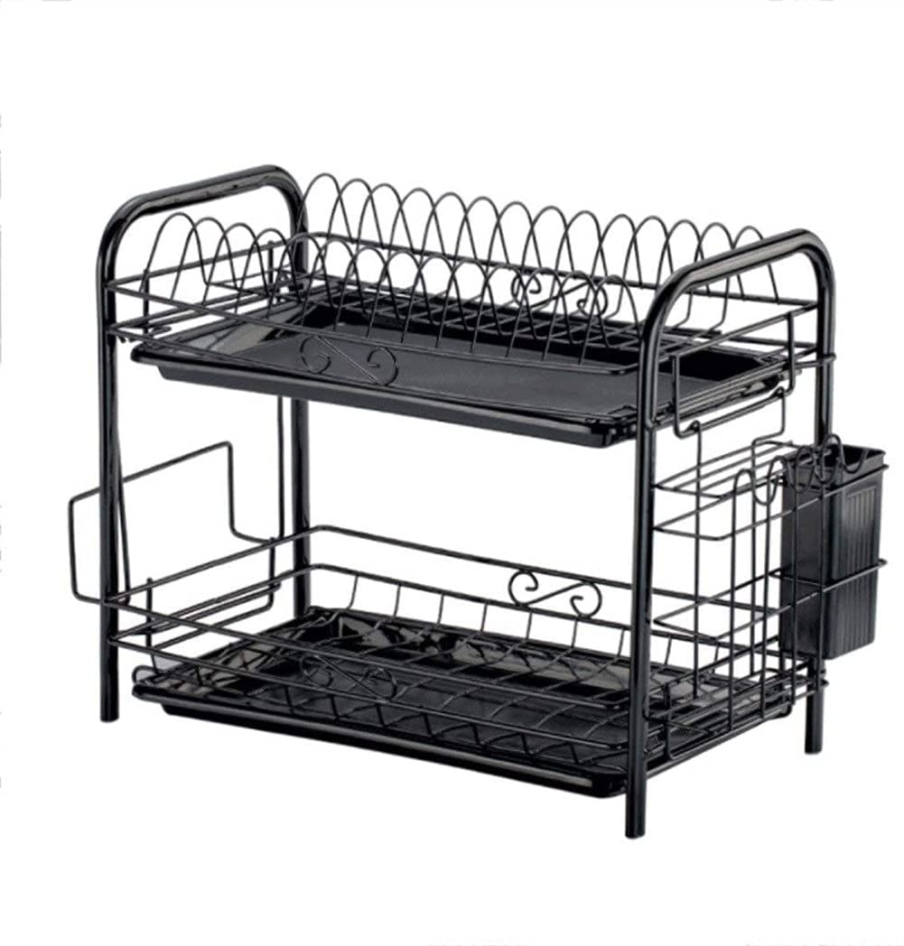 Plate Rack Draining Dish Rack Black Double Stainless Steel Dish Rack Drying Rack Utensil Holder Cutting Board Holder And Dish Drainer Pan Plate Holder