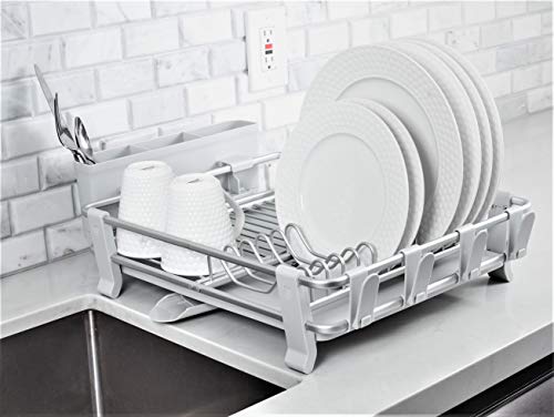 Real Home Innovations Designer Series Milan Single Tier Dish Rack, Extra Large, Satin Aluminum Gray