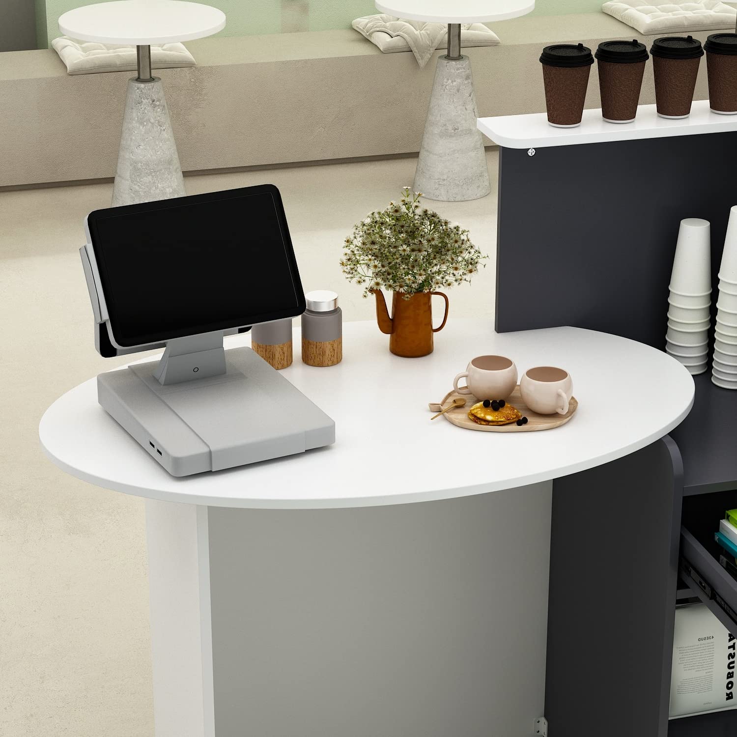 Overstock Kerrogee 47.7" W L-Shape Laminate Reception Desk Grey and White