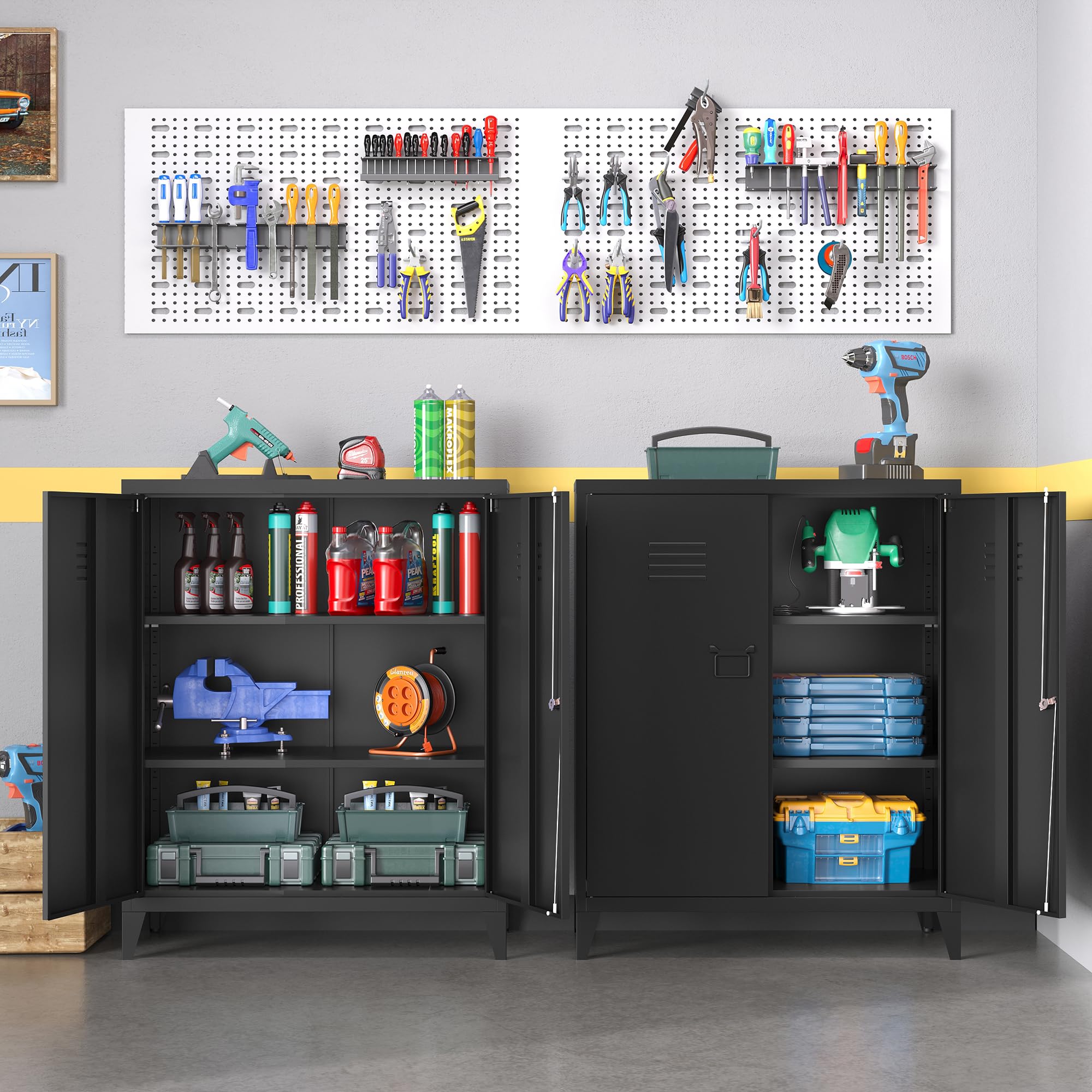 LISSIMO Metal Storage Cabinet,Home Office Cabinet with Doors and Adjustable Shelves,Locking Cabinet with Adjustabl Leg Levelers Assembly Required(Black)