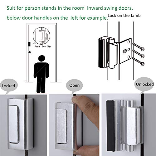 Home Security Door Lock, 2 Pack Child Proof Door Reinforcement Lock with Screws for Inward Swinging Door, Double Safety Security Protection for Your Home