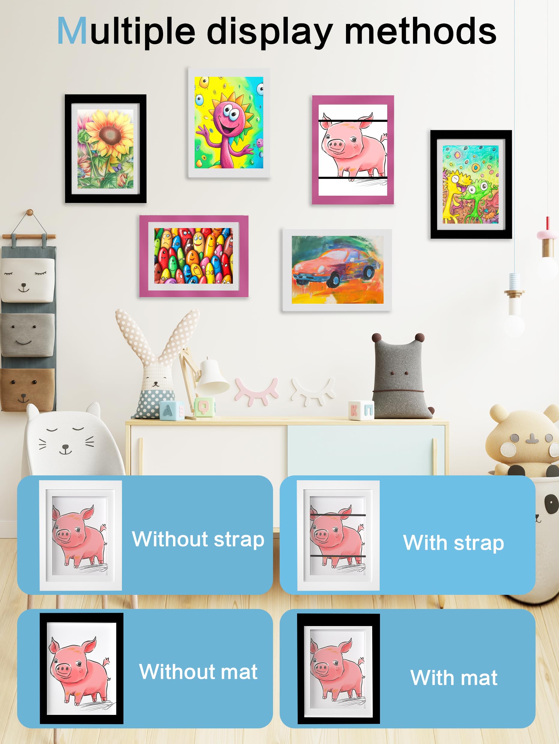 Orionstar Kids Art Frames, Artwork Picture Frames Changeable, Front Opening Picture Display Frames Holds 11.8X8.5inch 100 A4 Pcs, Artwork Display Storage Frames for Children, Home (Black 2 Pack)