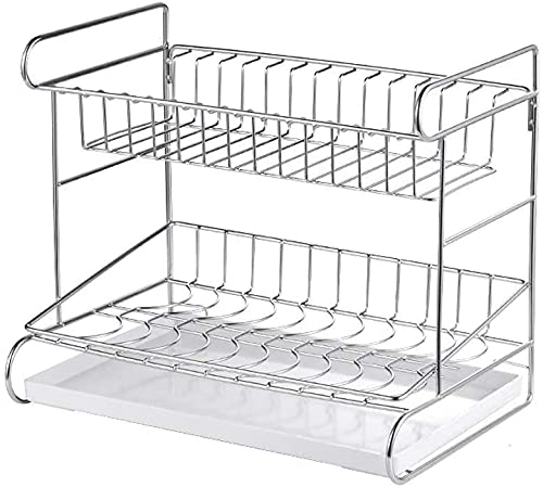 Plate Rack Draining Dish Rack 2 Tier Dish rack 304 Stainless Steel Dish Drainer Rack Holder Dish Drying Rack with Removable Draining Pan Plate Holder