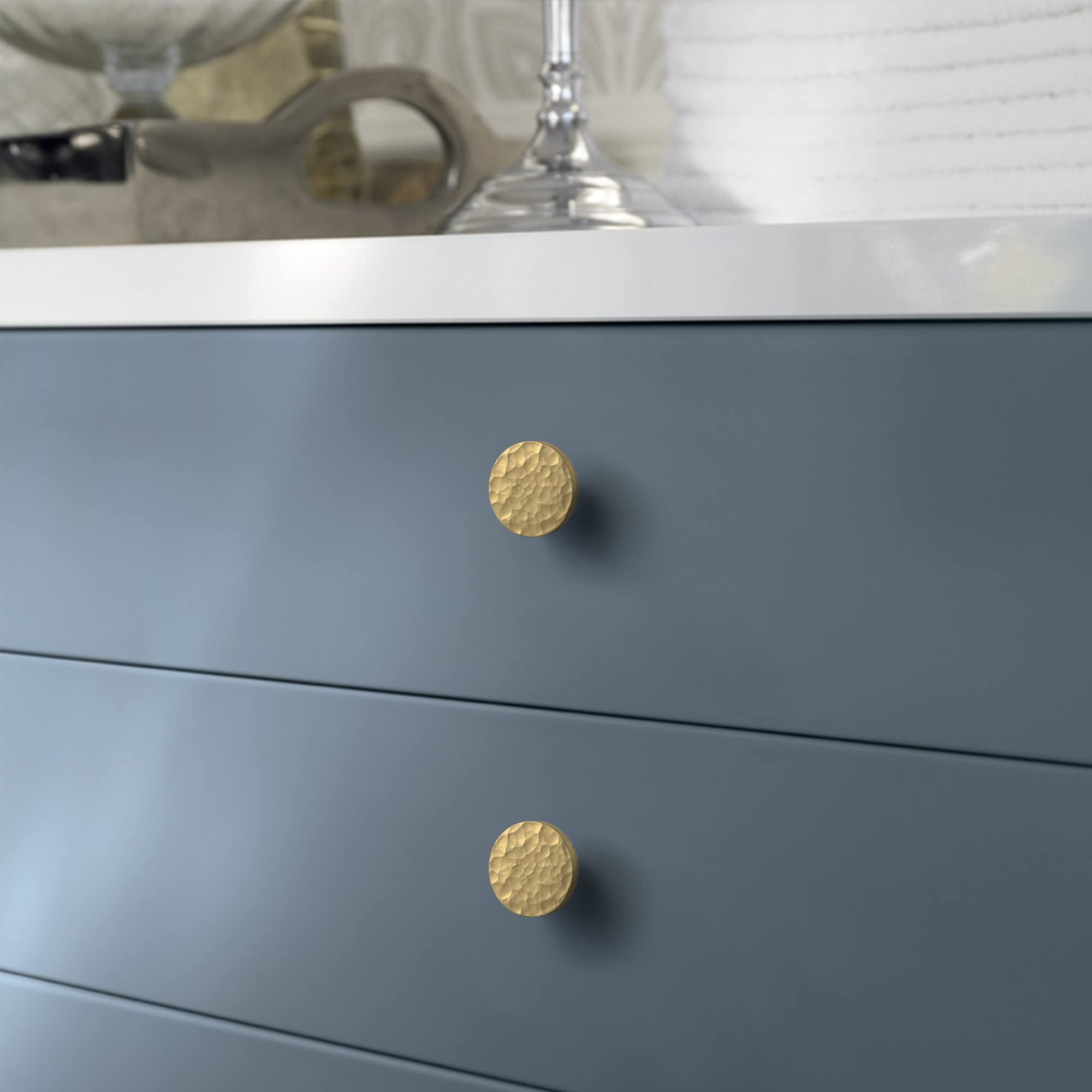 KOPPALIVE 10-Pack Modern Gold Cabinet Knobs, Hammered Solid Brass Drawer Knobs, Round Dresser Drawer Pulls and Handles, Kitchen Cabinet Hardware, Diameter 1-3/16 Inch