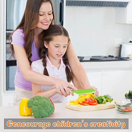 8 Pieces Wooden Kids Kitchen Knives Set for Real Cooking include 4 Plastic Toddler Safe Knives/Crinkle Cutter/Kids Cutting Board/Y-Peeler/Resistant Gloves for Cutting Veggies Fruit Cake Salad Bread
