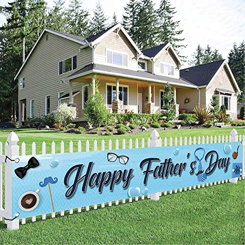 XtraLarge, Happy Fathers Day Banner - 120x20 Inch | Happy Fathers Day Yard Sign Banner for Happy Fathers Day Decorations for Party | Blue Happy Fathers Day Backdrop for Fathers Day Party Decorations