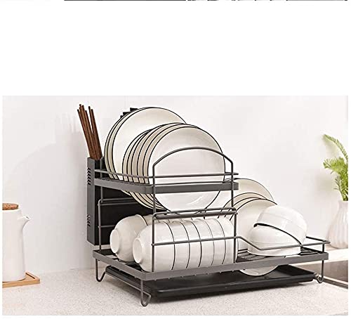 Plate Rack Draining Dish Rack Dish Drying Rack, 2 Tier Dish Rack With Drainboard, Dish Drainer With Utensil Holder And Cup Holder Pan Plate Holder