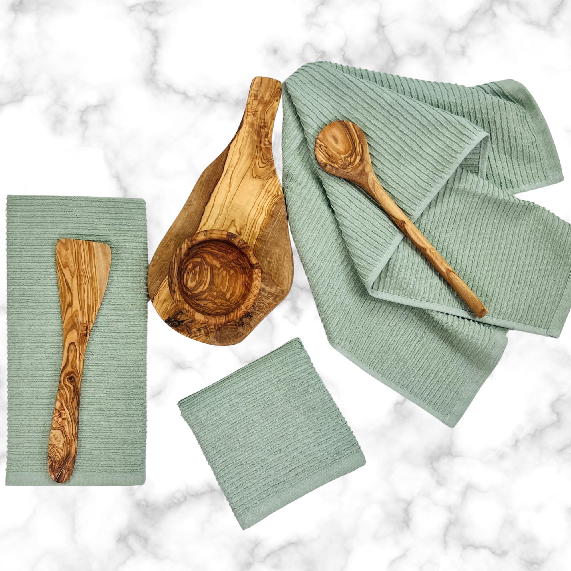 Sage Green Kitchen Dish Towels 100% Cotton Cloth Soft Cleaning Drying Absorbent Terry Ribbed Loop: Set of 3 Multipurpose for Everyday Use