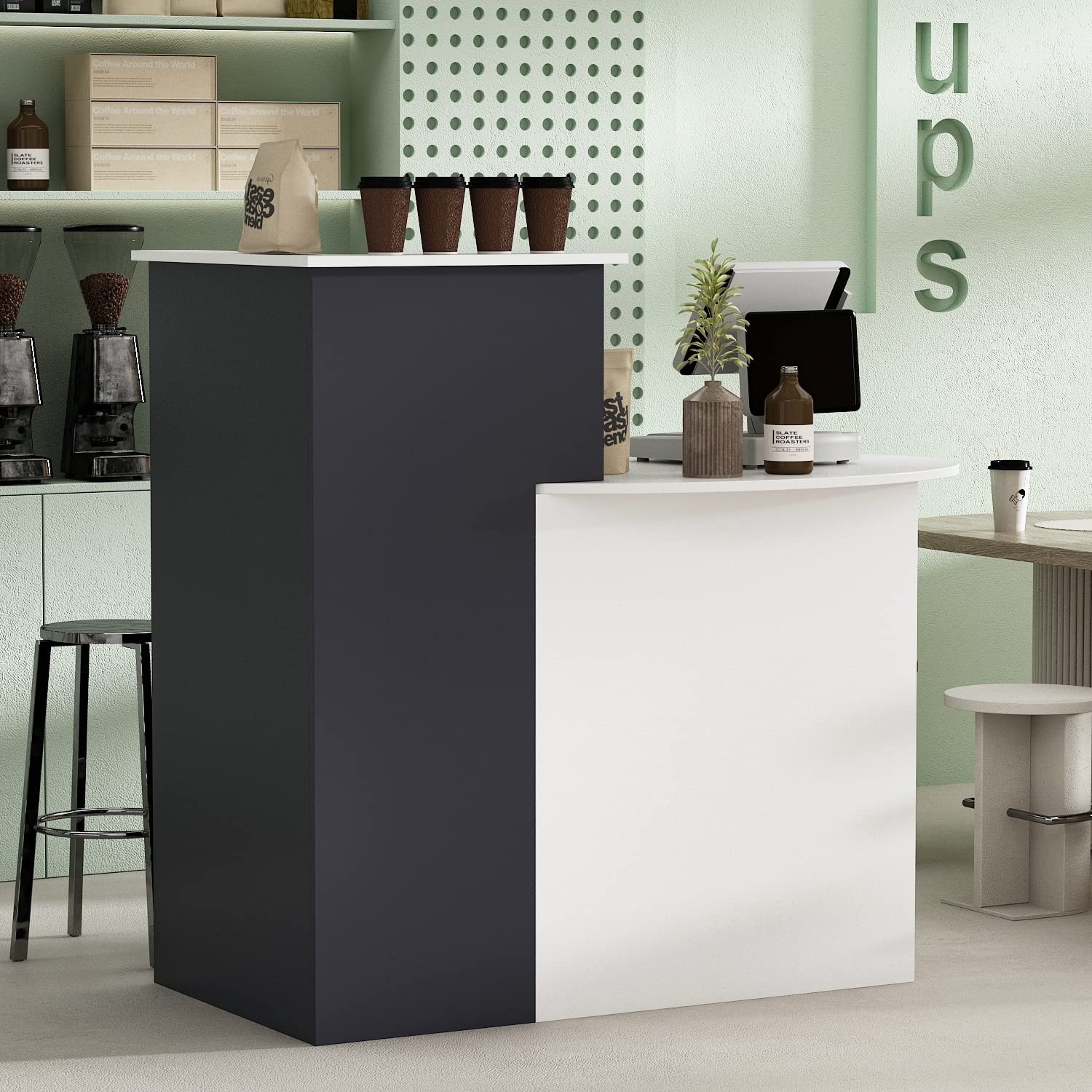 Overstock Kerrogee 47.7" W L-Shape Laminate Reception Desk Grey and White
