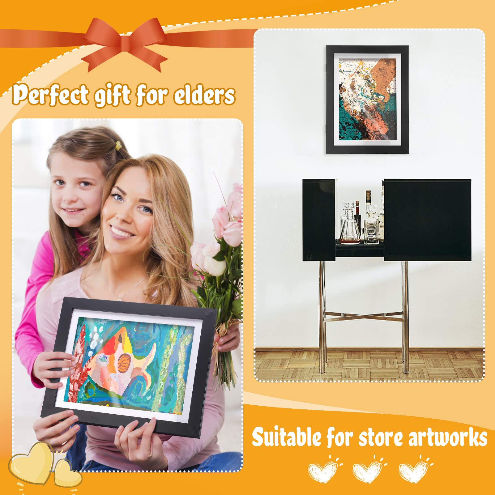 Biubee Kids Art Frames, 10 x 12.5in Picture Photo Display Storage Frame, Children Front Opening Changeable Artwork Frame with White Mat for Home School Wall Decor, 2 Pcs