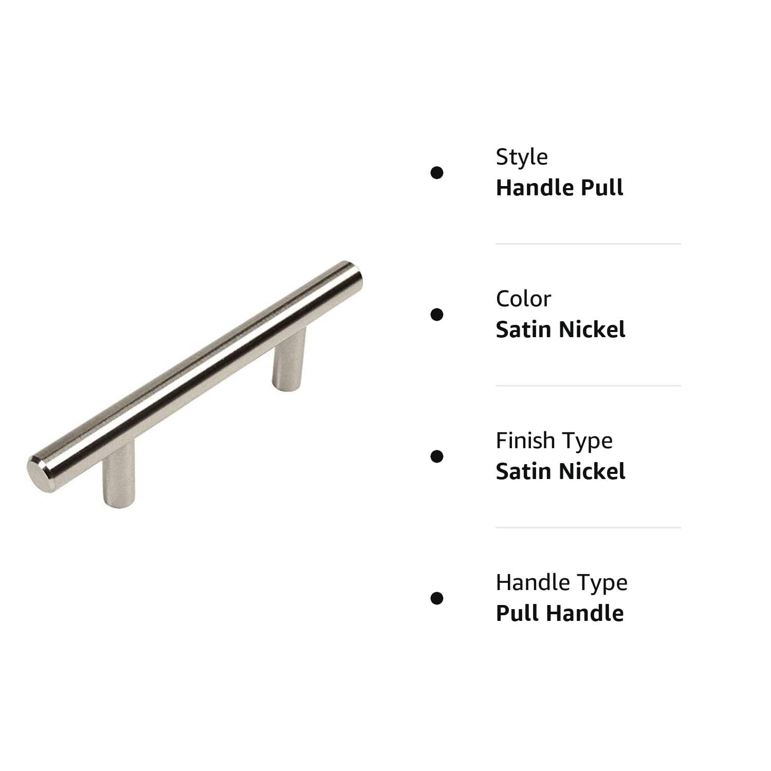 Cosmas 25 Pack 305-030SN Satin Nickel Cabinet Hardware Euro Style Bar Handle Pull - 3" Inch (76mm) Hole Centers, 5-3/8" Overall Length, 1/2" Inch Bar Diameter