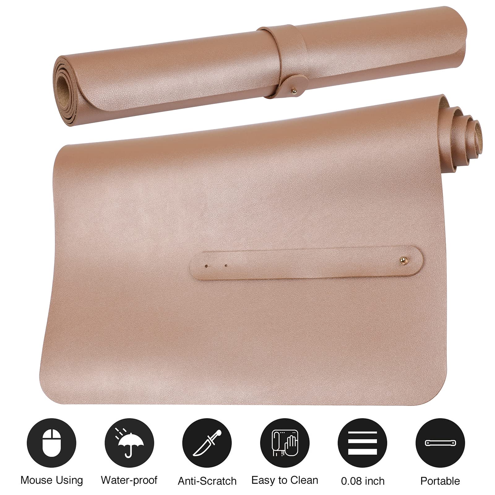 Boutilon Leather Desk Pad 30" x14",Non-Slip Mouse Pad,Office Desk Mat,Waterprooft PU Leather Desk Blotter,Desk Pad Protector,Desk Writing Pad for Home Office Decor (M-Champagne)
