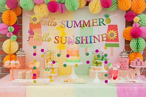 Hello Summer Banner, Glittery Hello Sunshine Classroom Decor Sign, Hello Summer Decorations for Home Office, Hello Summer Birthday Party Decorations, Sunflower Flamingo Pineapple Hawaiian Party Decor